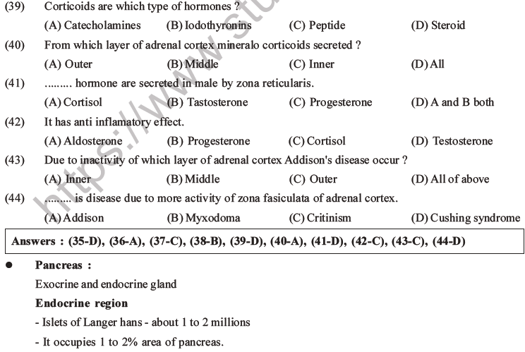 NEET Biology Chemical Coordination and Control MCQs Set B with Answers